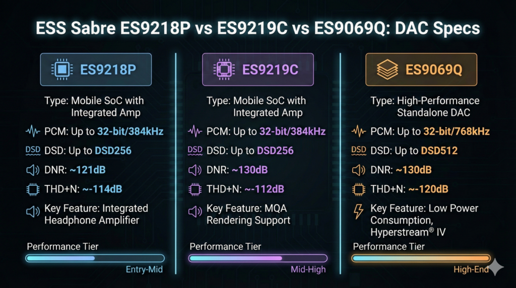 ESS Sabre ES9218P vs ES9219C vs ES9069Q: DAC Specs